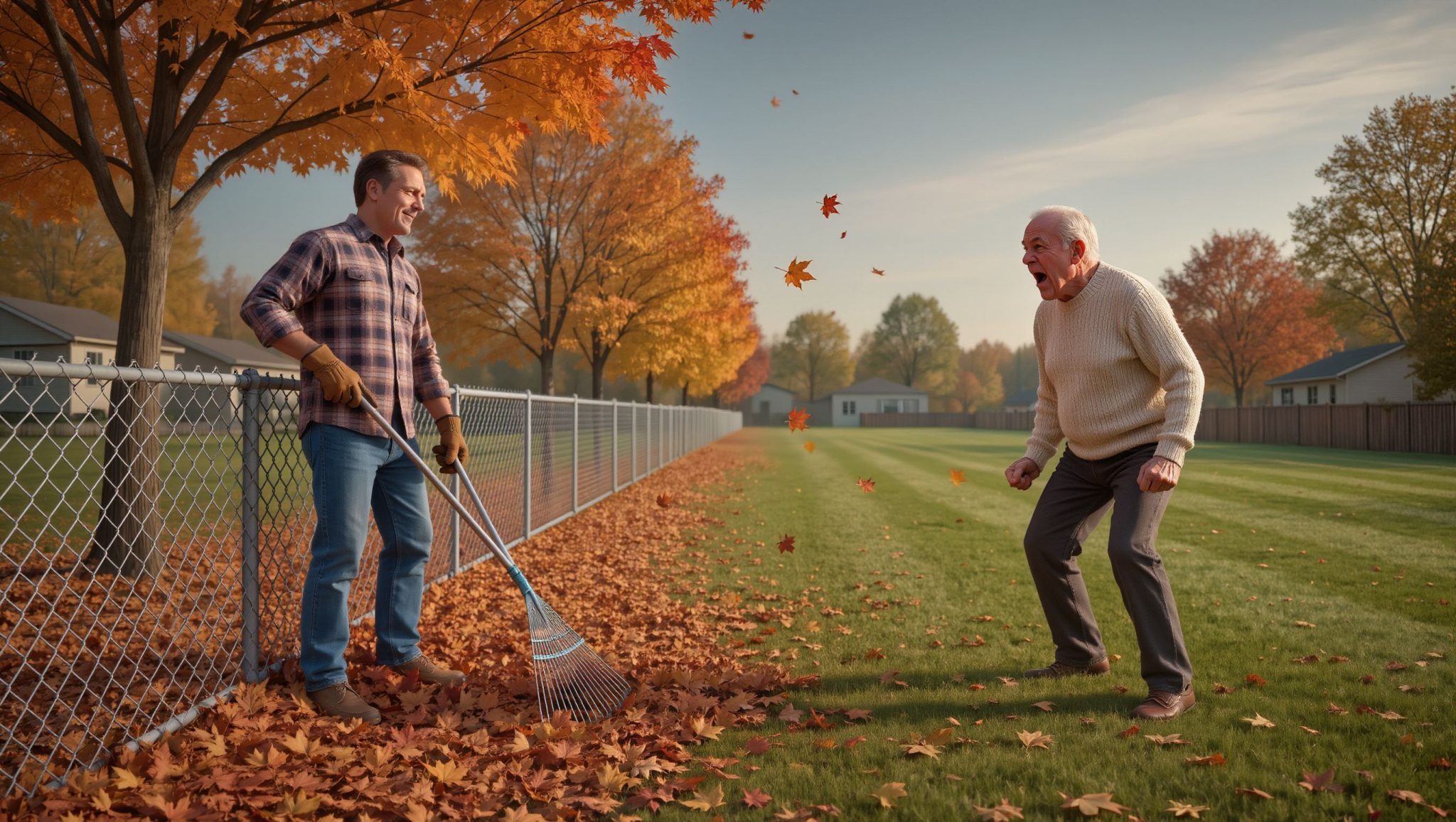Grumpy Neighbor Sneaks Into Yard To Rake Leaves But Homeowner Strikes ...